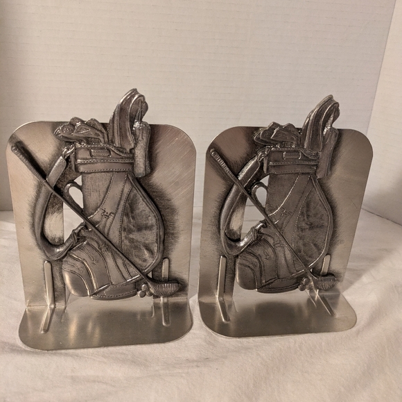 Office | Bookends Pewter Golf Bags By Metzke 198 Vintage Made In The ...